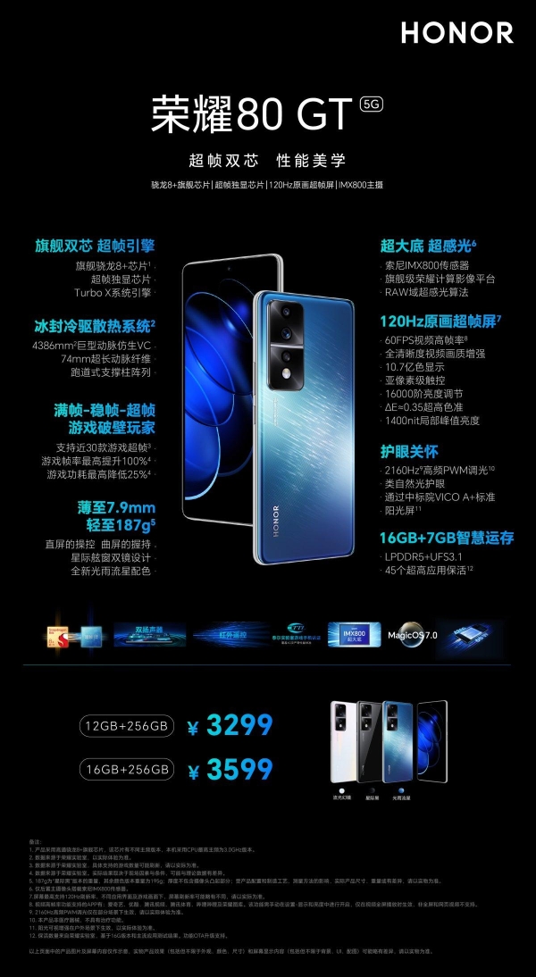 12+256GB售价3299元！荣耀80 GT开启首销 超帧双芯+冰封冷驱激活超强实力_TOM资讯